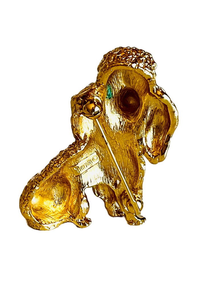 Crown Trifari Gold Poodle Dog Brooch Pin For Sale at 1stDibs