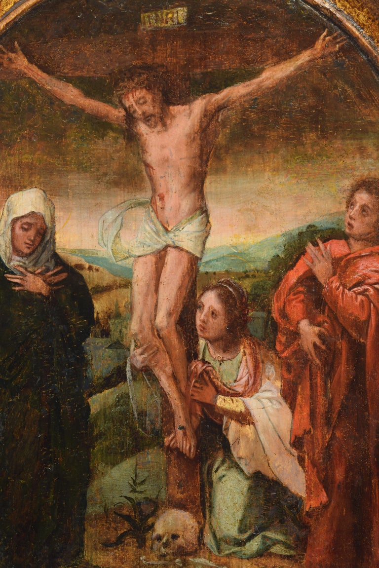 Crucifixion, Oil on Panel, Spanish-Flemish School, 16th Century at 1stDibs