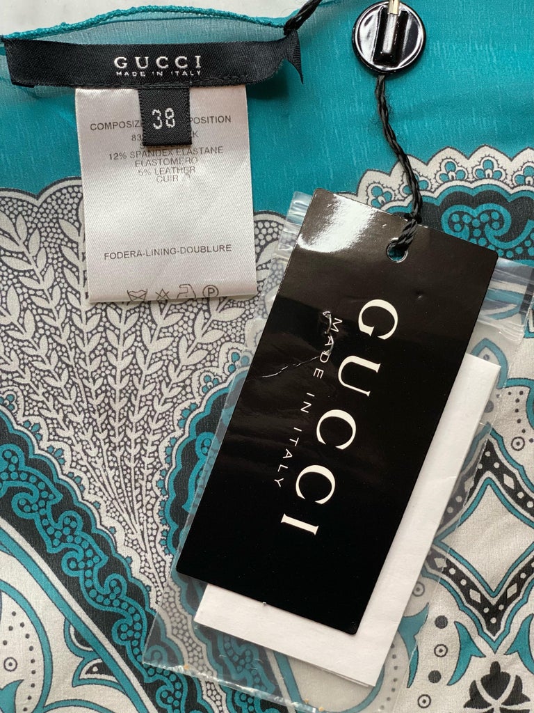 Cruise 2004 Gucci by Tom Ford Teal Sheer Silk Bandana Strap Mini Dress ...