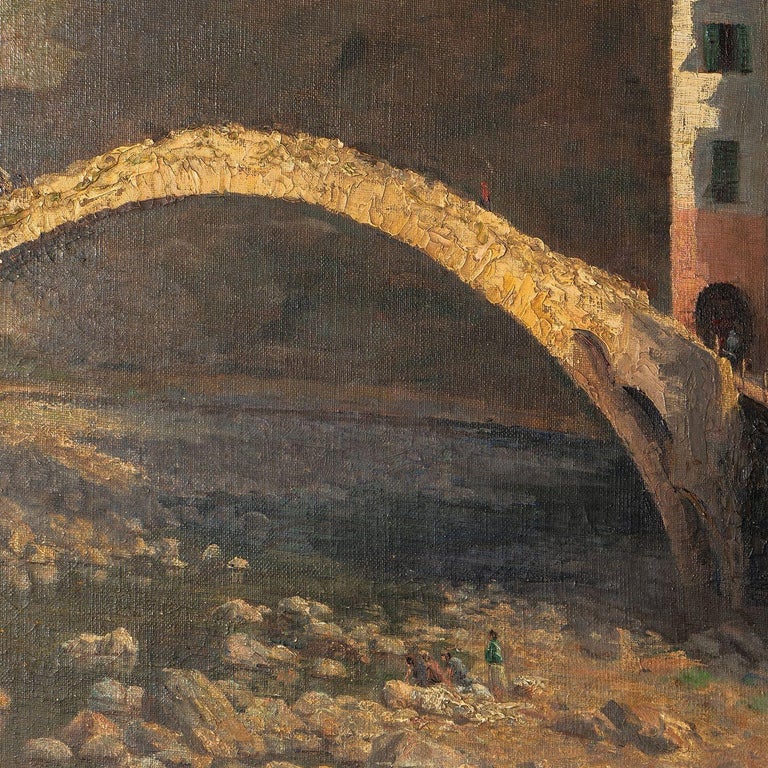 Crumbling Bridge Landscape, Oil on Canvas by Charles S. Meacham, 1920s ...