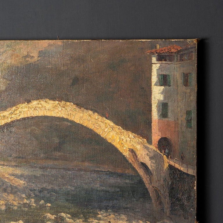Crumbling Bridge Landscape, Oil on Canvas by Charles S. Meacham, 1920s ...