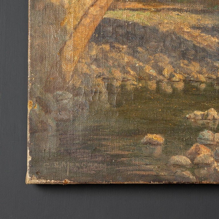Crumbling Bridge Landscape, Oil on Canvas by Charles S. Meacham, 1920s ...