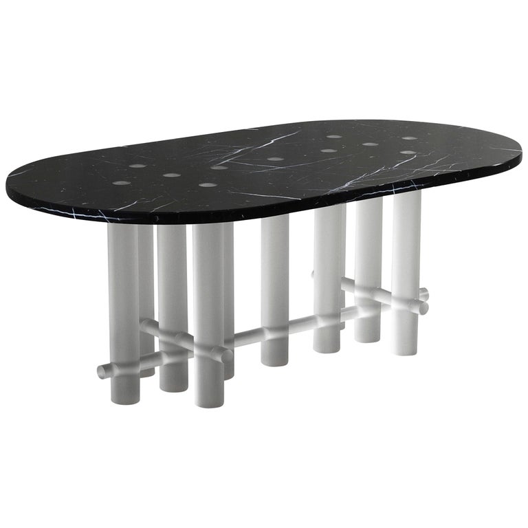 Crux Contemporary Table in Marble and Acrylic Cylinders For Sale at 1stDibs