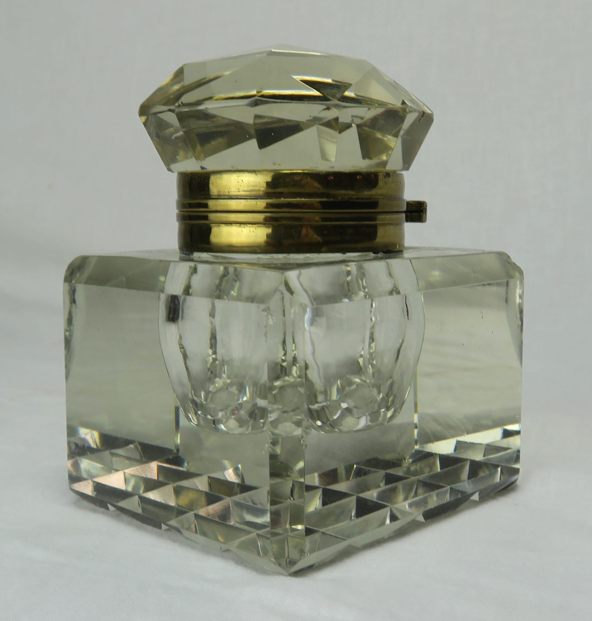 Crystal and Brass Inkwell, circa 1920 at 1stDibs