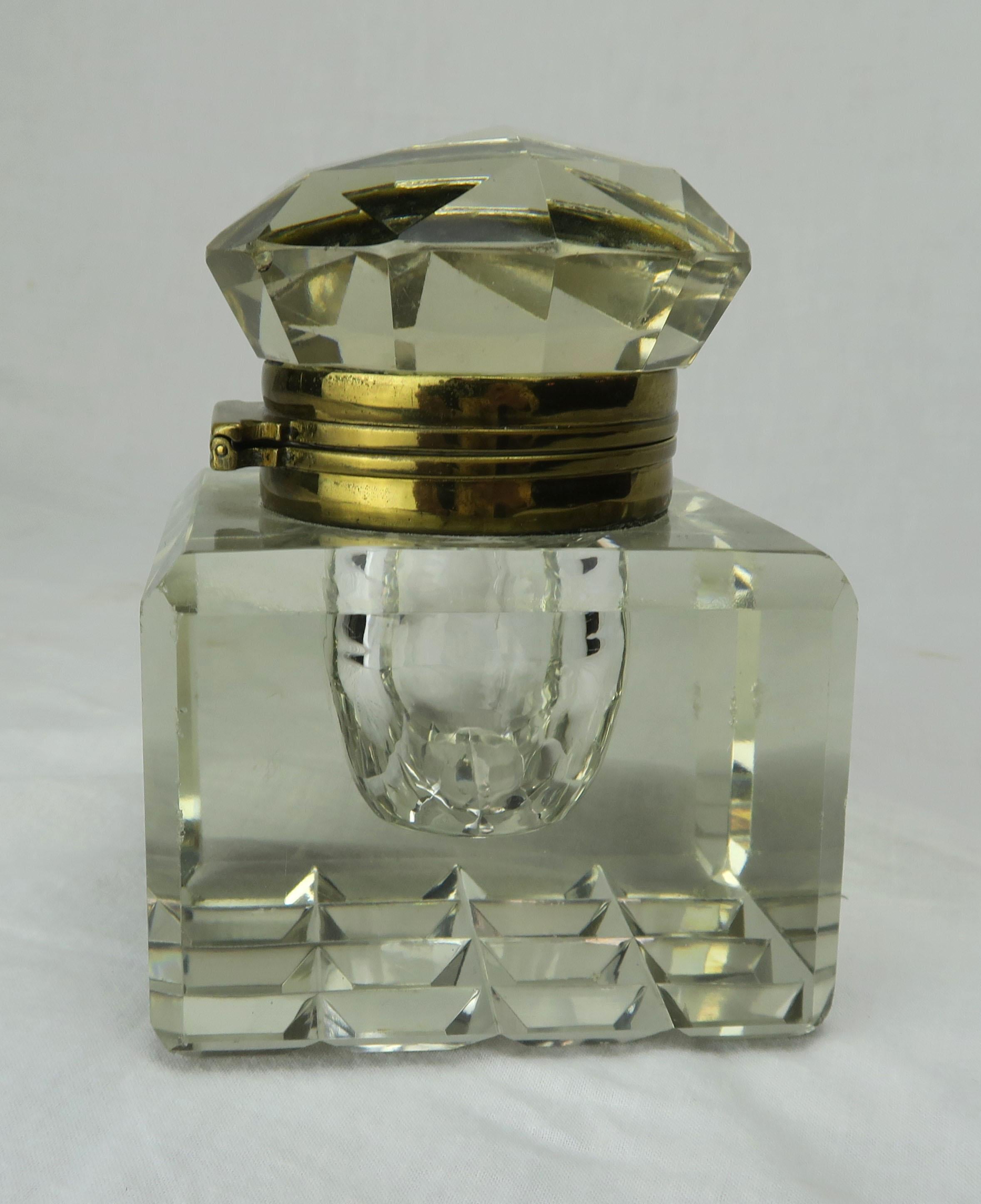 Crystal and Brass Inkwell, circa 1920 at 1stDibs