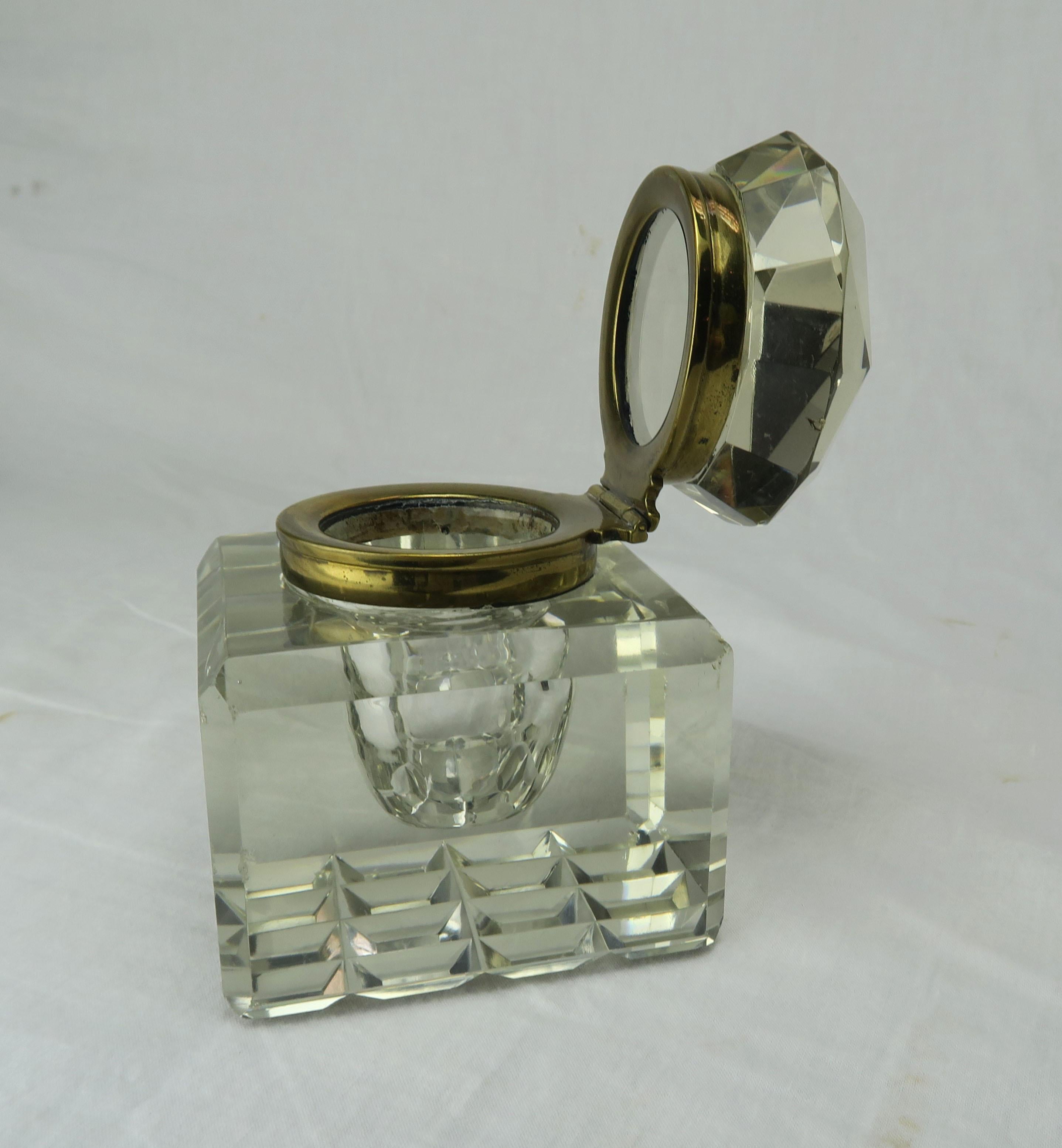 Crystal and Brass Inkwell, circa 1920 at 1stDibs