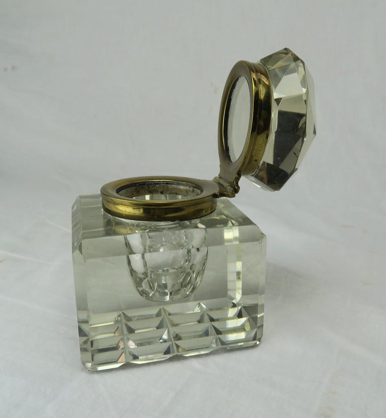Crystal and Brass Inkwell, circa 1920 at 1stDibs