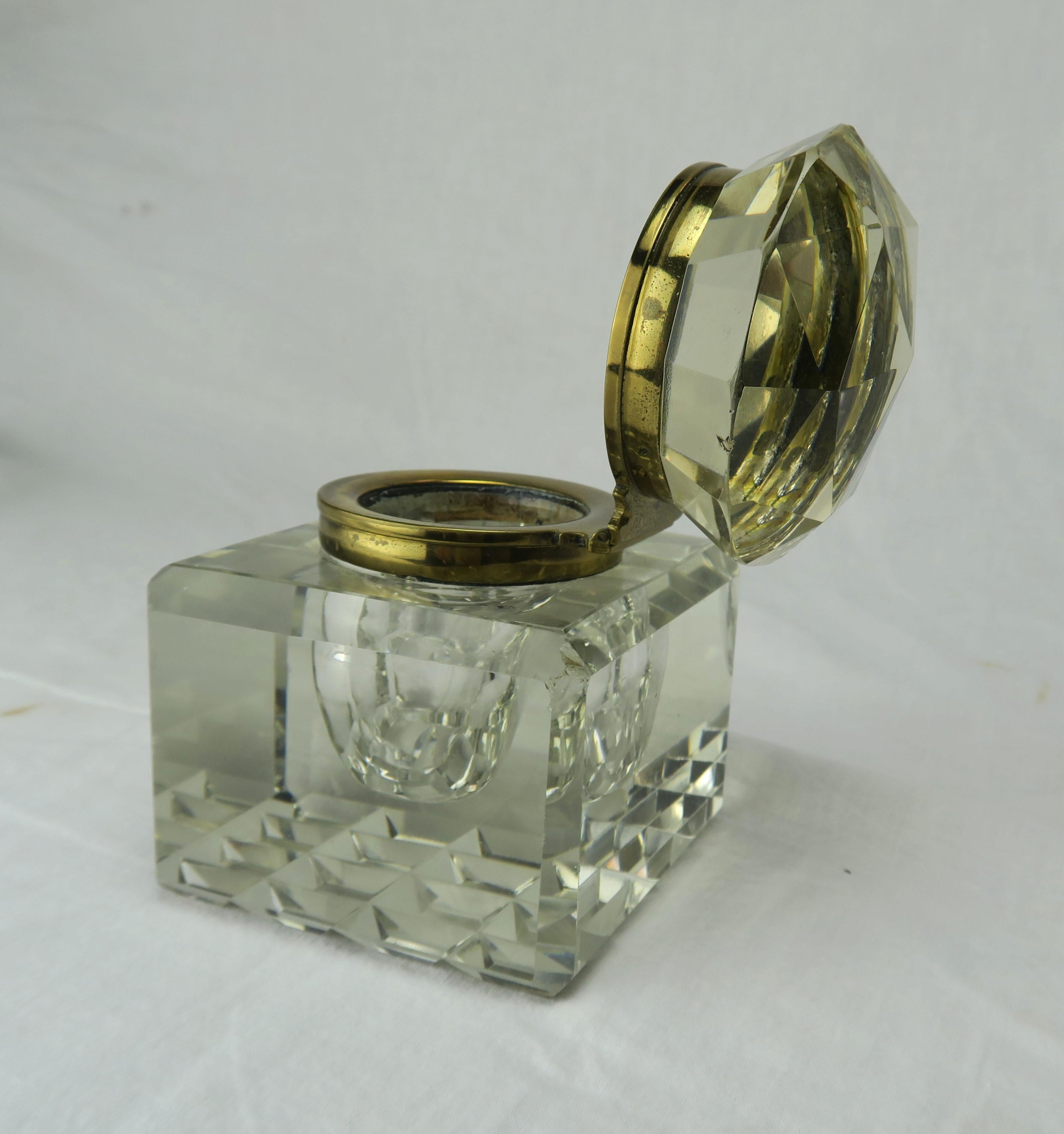Crystal and Brass Inkwell, circa 1920 at 1stDibs
