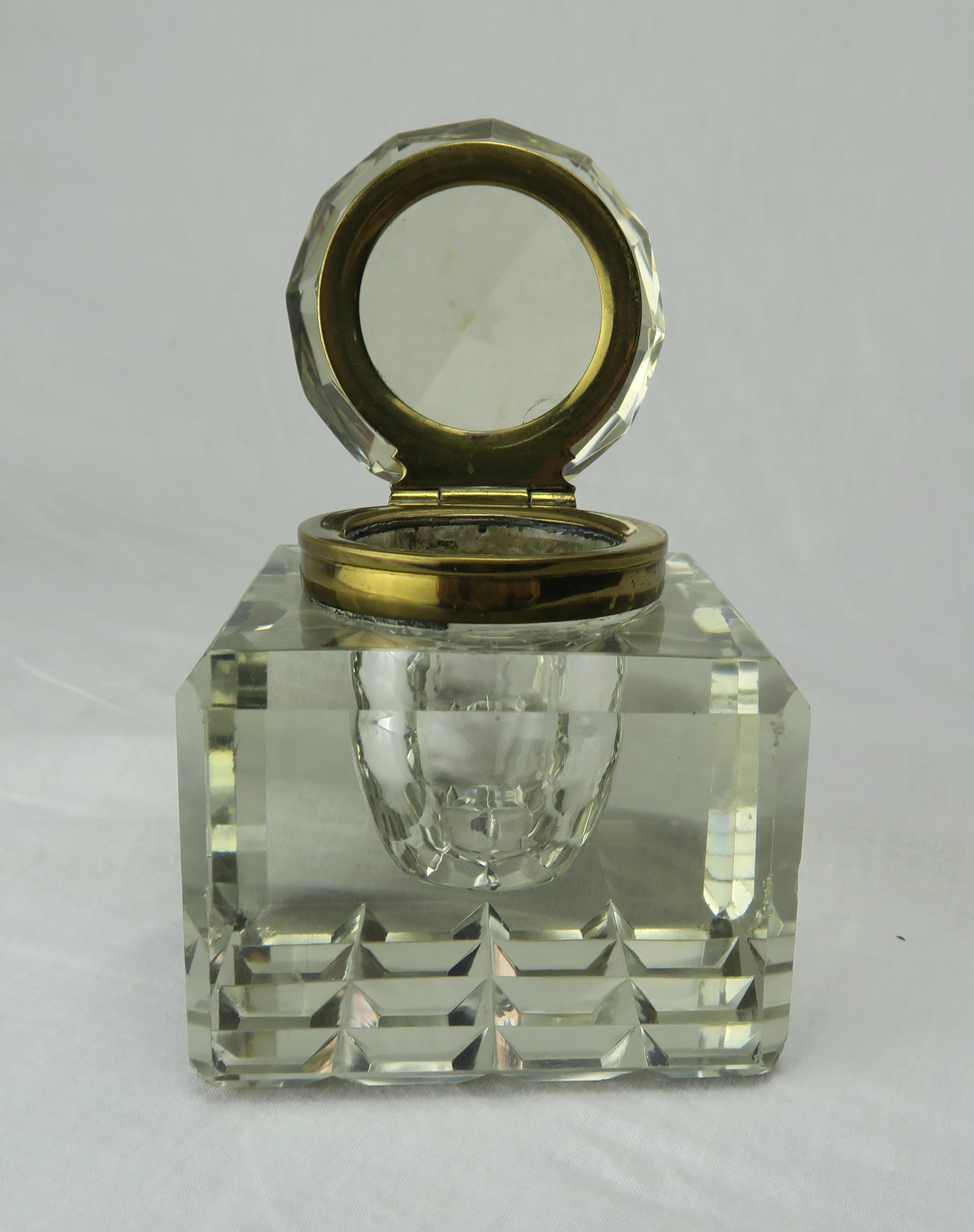 Crystal and Brass Inkwell, circa 1920 at 1stDibs