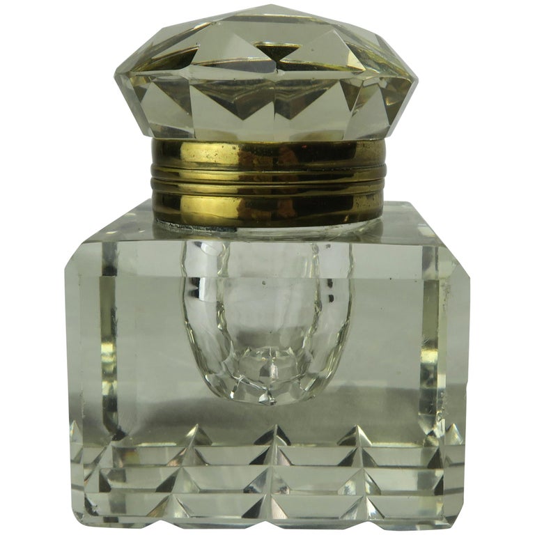 Crystal and Brass Inkwell, circa 1920 at 1stDibs