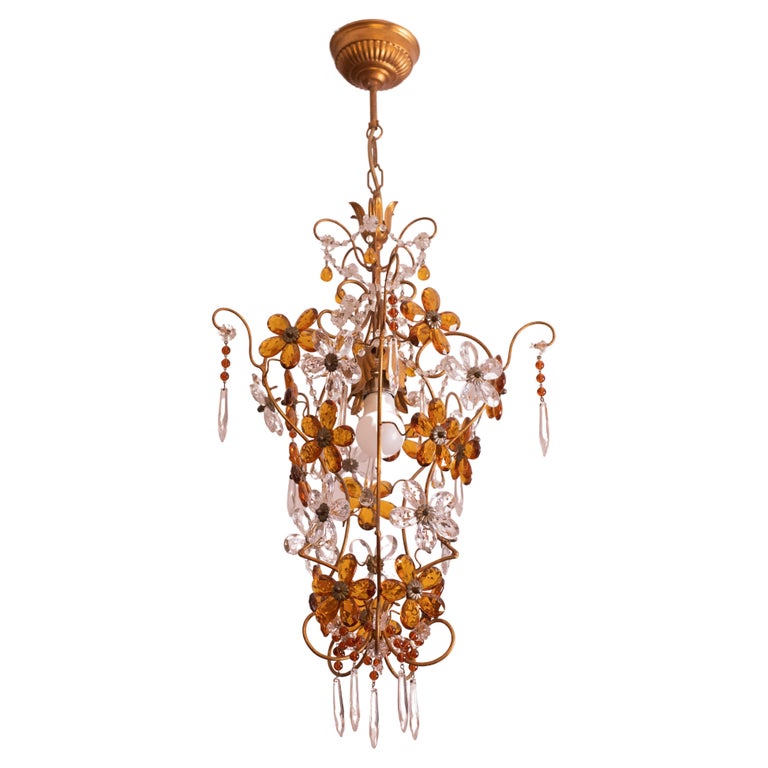 Crystal and Murano Glass Orange Flowers Chandelier, 1970s For Sale at ...