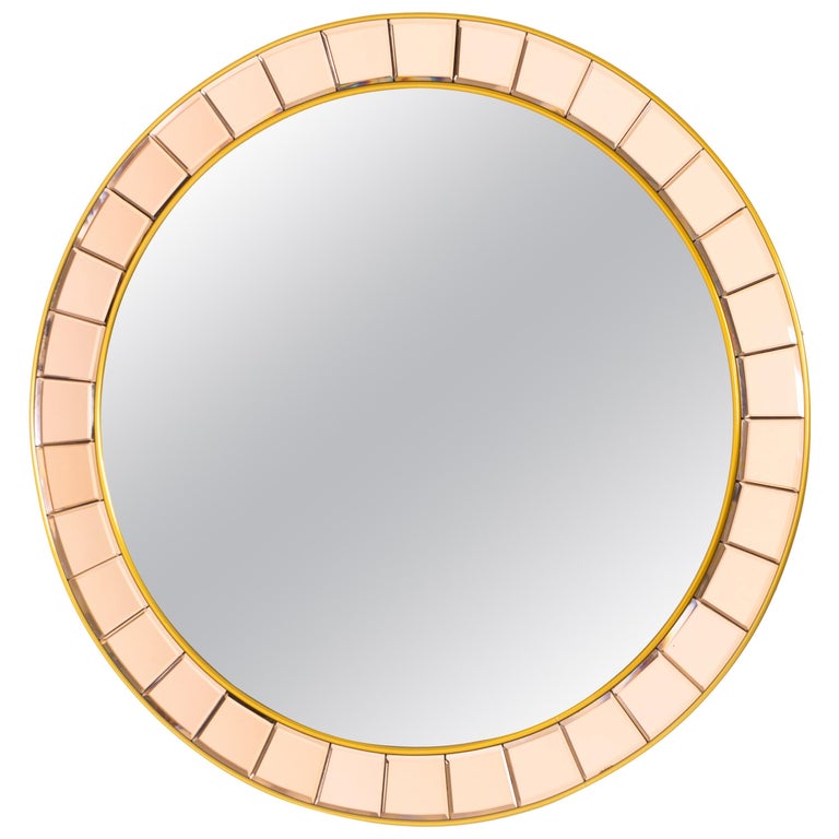 Crystal Arte Midcentury Round Mirror For Sale at 1stDibs