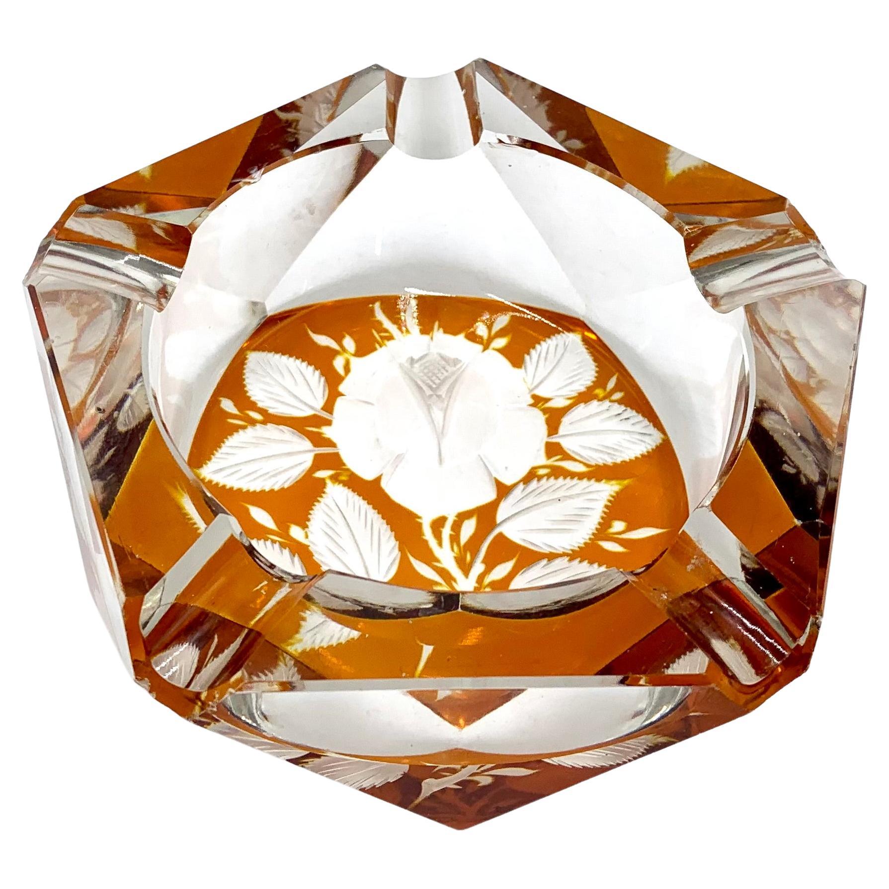Crystal Ashtray with Flowers, Julia Glassworks, Poland, 1960s For Sale ...