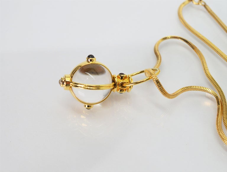 Crystal Ball Charm 18 Karat Yellow Gold Necklace For Sale at 1stDibs