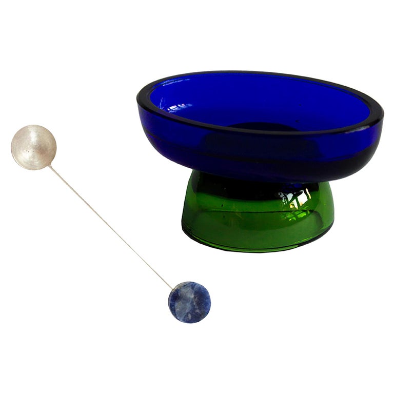 Contemporary Blue Green Glass Blown Salt Cellar Server Spoon by Natalia ...