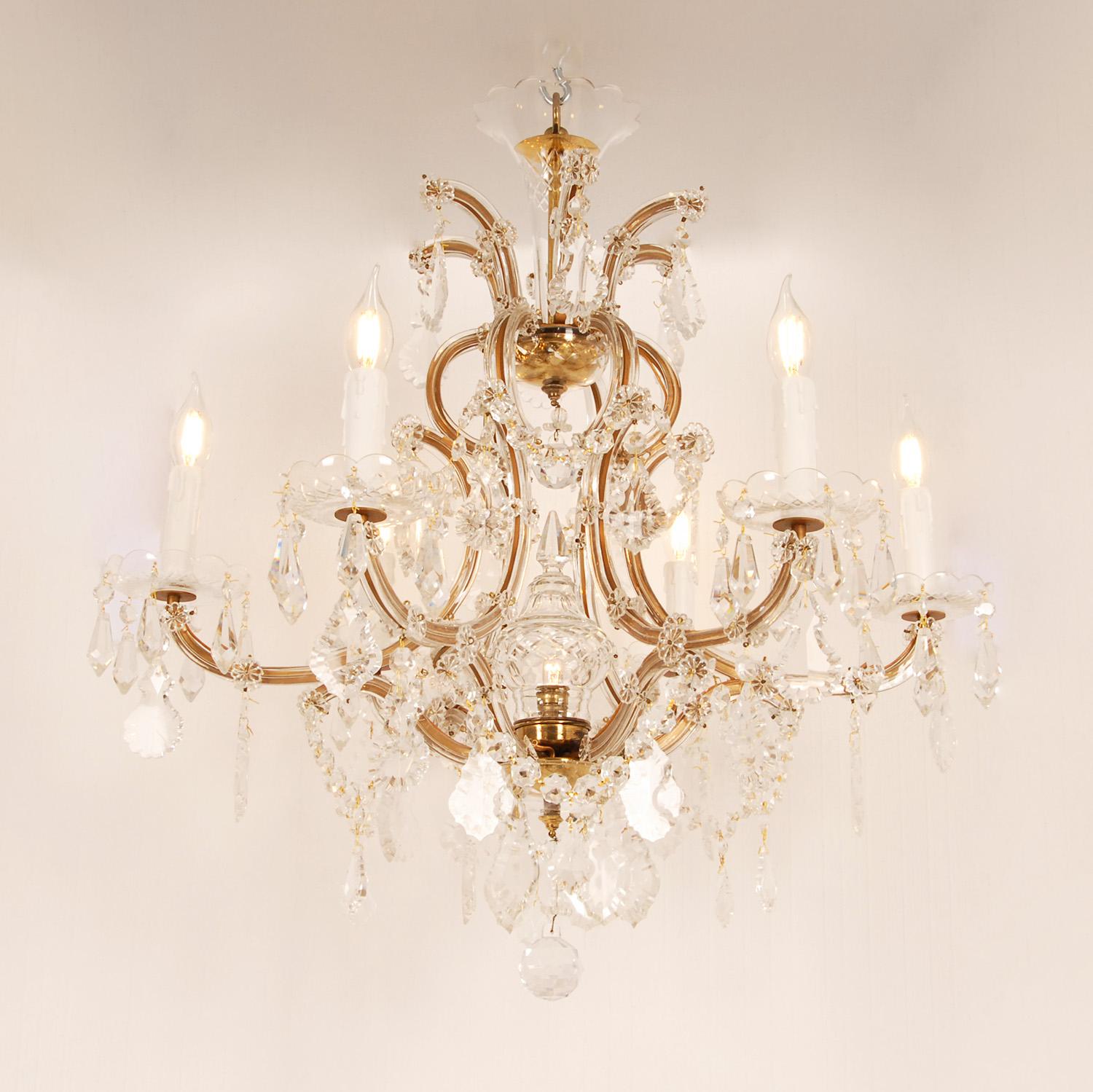 Crystal Chandelier 7 Light Gold Frame Blown Glass Cage Chandelier ...
