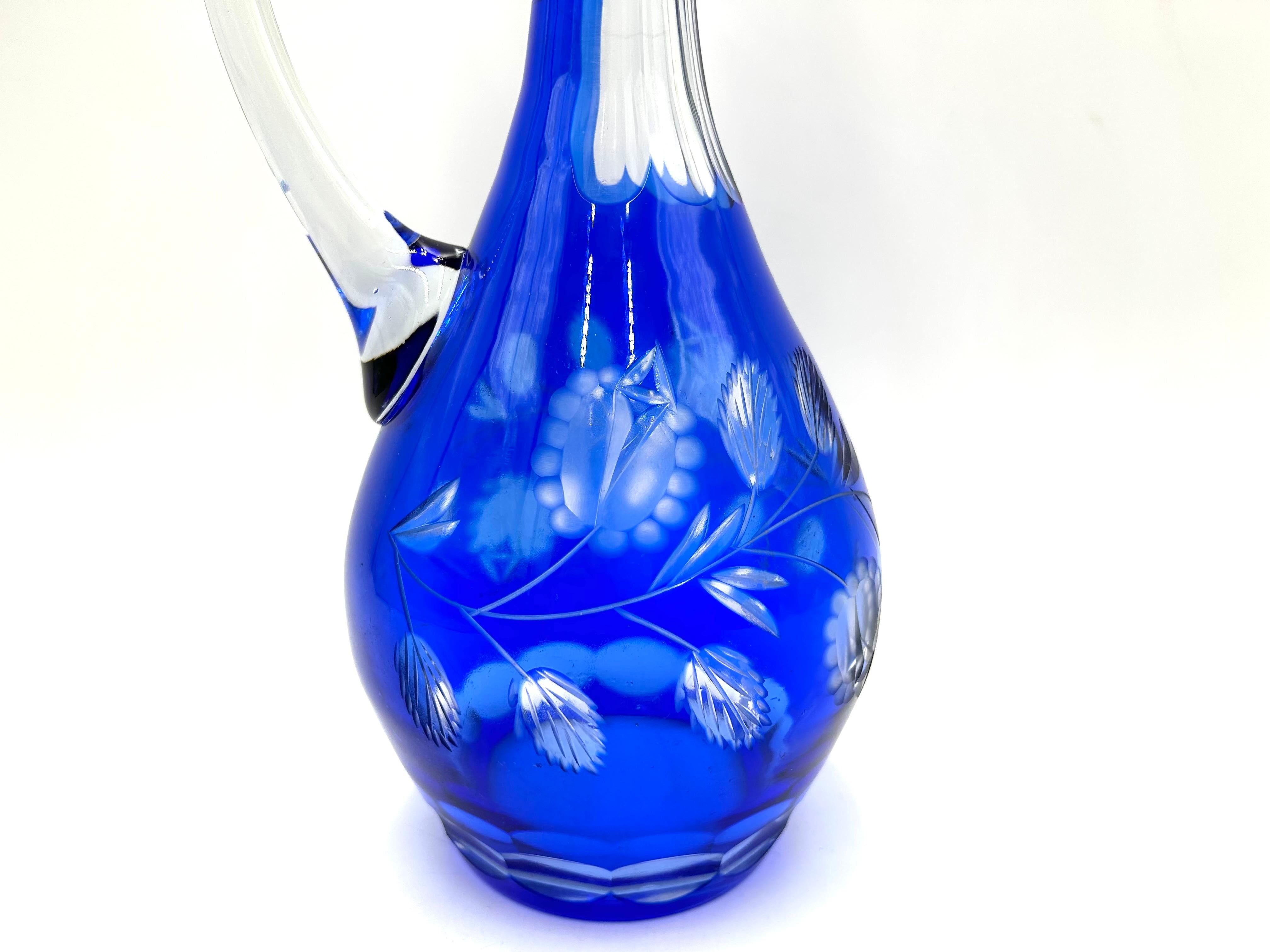 Crystal Cobalt Carafe Decanter, Poland, 1960s For Sale at 1stDibs