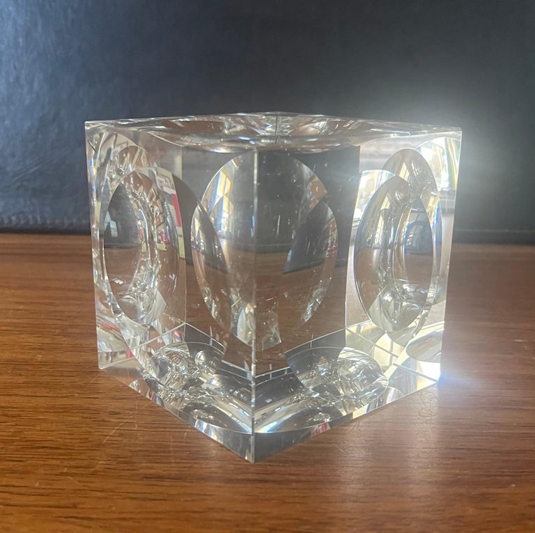 Crystal Concaved Cube Sculpture / Paperweight For Sale at 1stDibs
