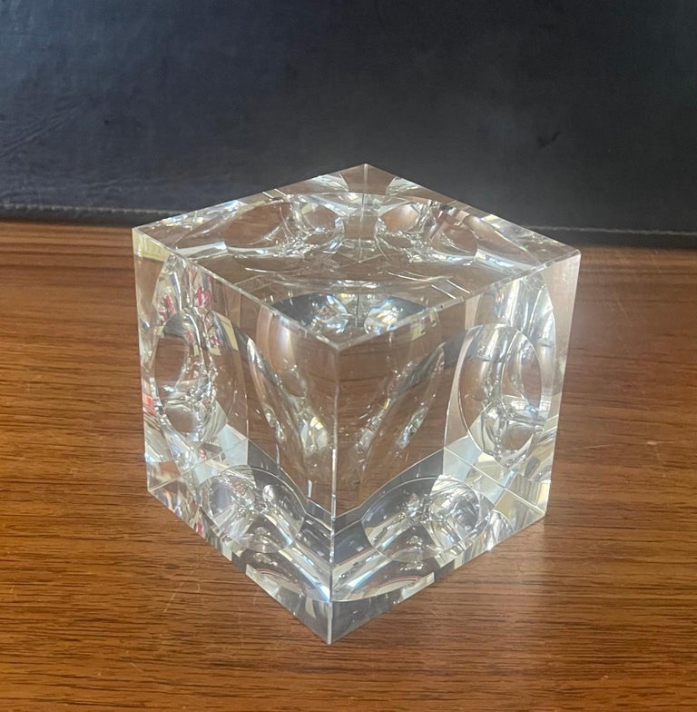 Crystal Concaved Cube Sculpture / Paperweight For Sale at 1stDibs