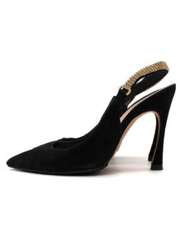 Crystal Embellished Black Suede Slingback Heels For Sale at 1stDibs