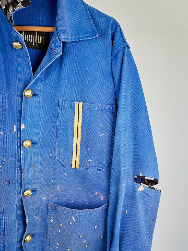 Crystal Embellished Distressed Cobalt Blue Jacket Black Silver Lurex ...