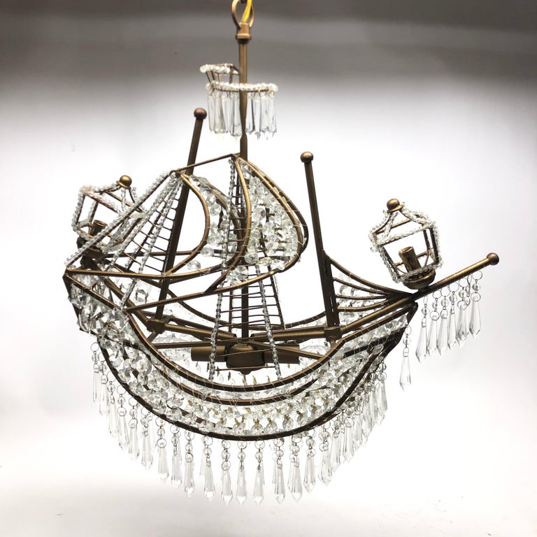 Crystal Glass and Metal Ship Chandelier at 1stDibs