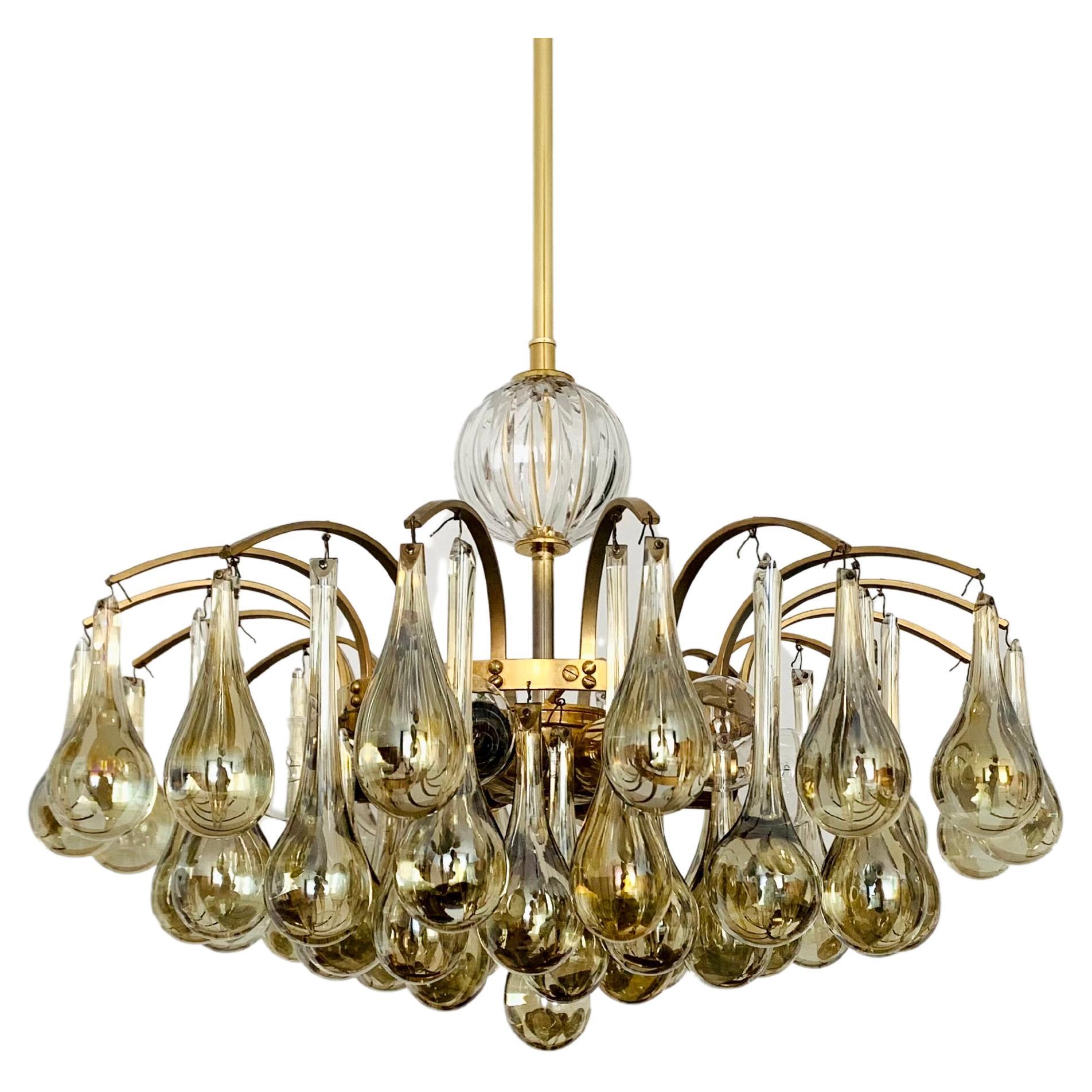Crystal Glass Drop Chandelier by Ernst Palme For Sale at 1stDibs