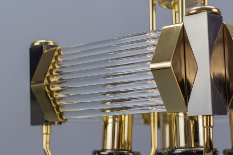 Crystal Glass Rods and Brass Four-Light Hanging Chandelier, 1970s For ...