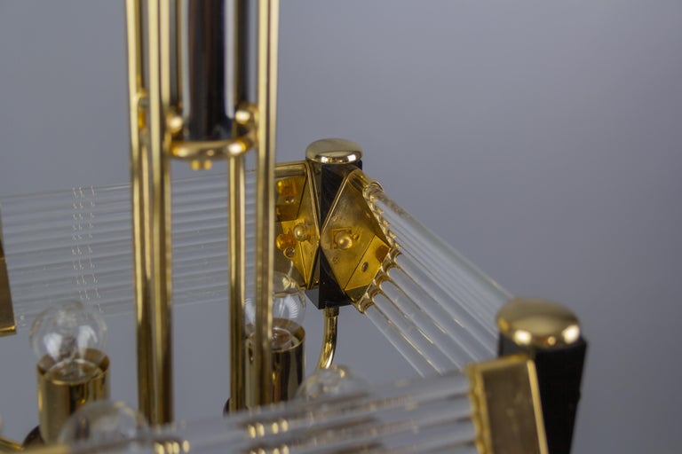 Crystal Glass Rods and Brass Four-Light Hanging Chandelier, 1970s For ...