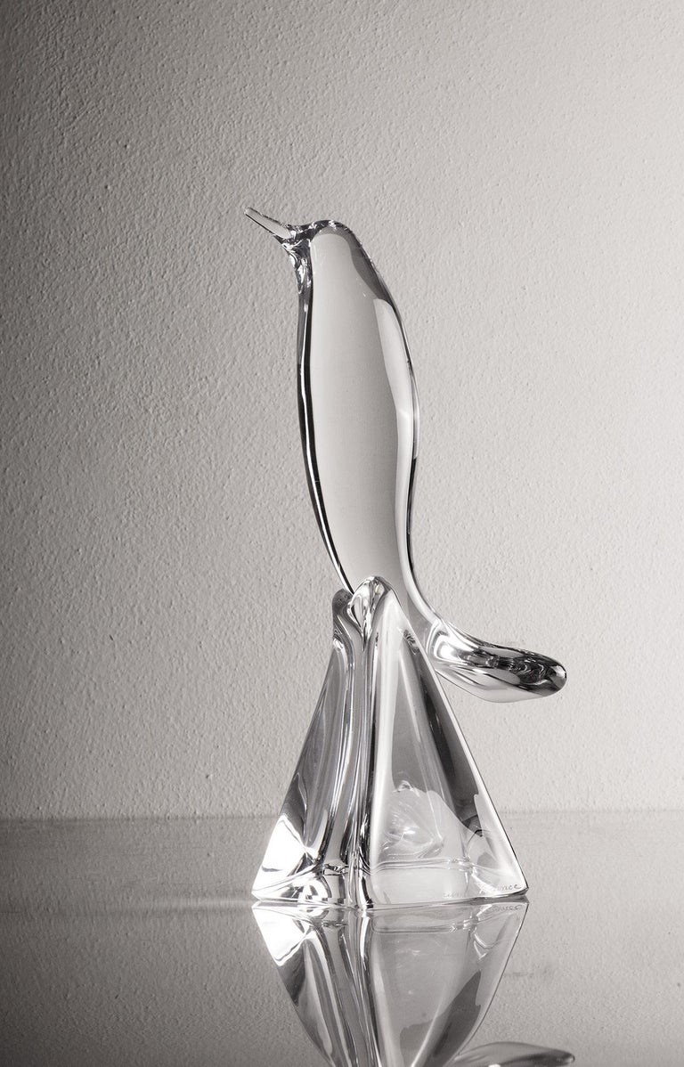 Crystal Glass Sculpture of a Bird from Daum France For Sale at 1stDibs