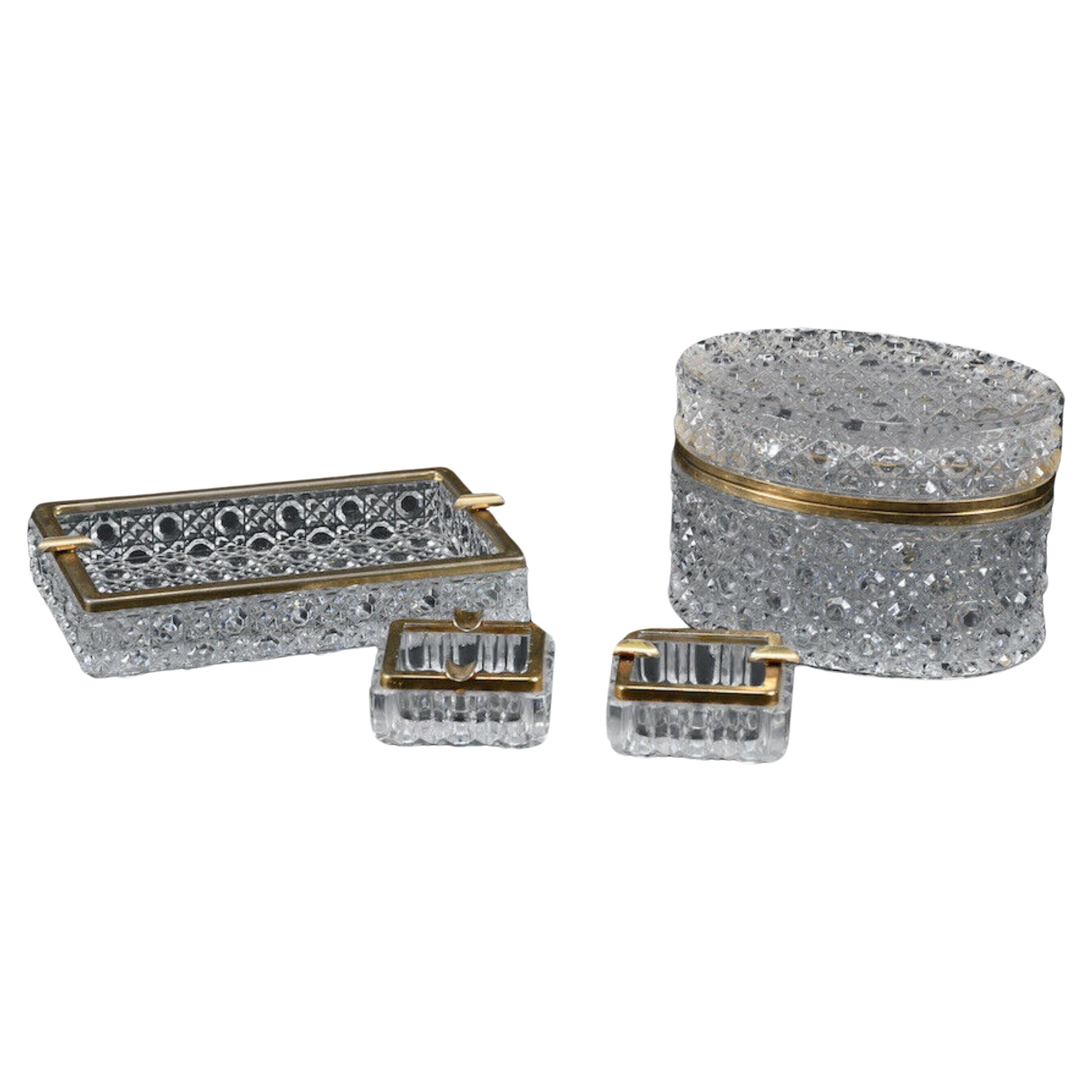 Crystal Glass Smoking Set with Gold-Tone Mounting, Ashtray, and Box ...