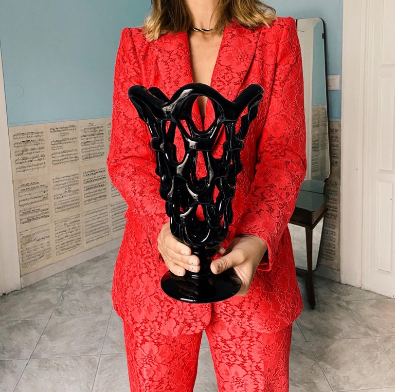 Crystal Glass Vase Sculpture by Mario Cioni and C For Sale at 1stDibs