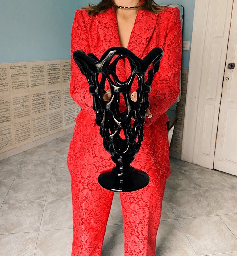 Crystal Glass Vase Sculpture by Mario Cioni and C For Sale at 1stDibs