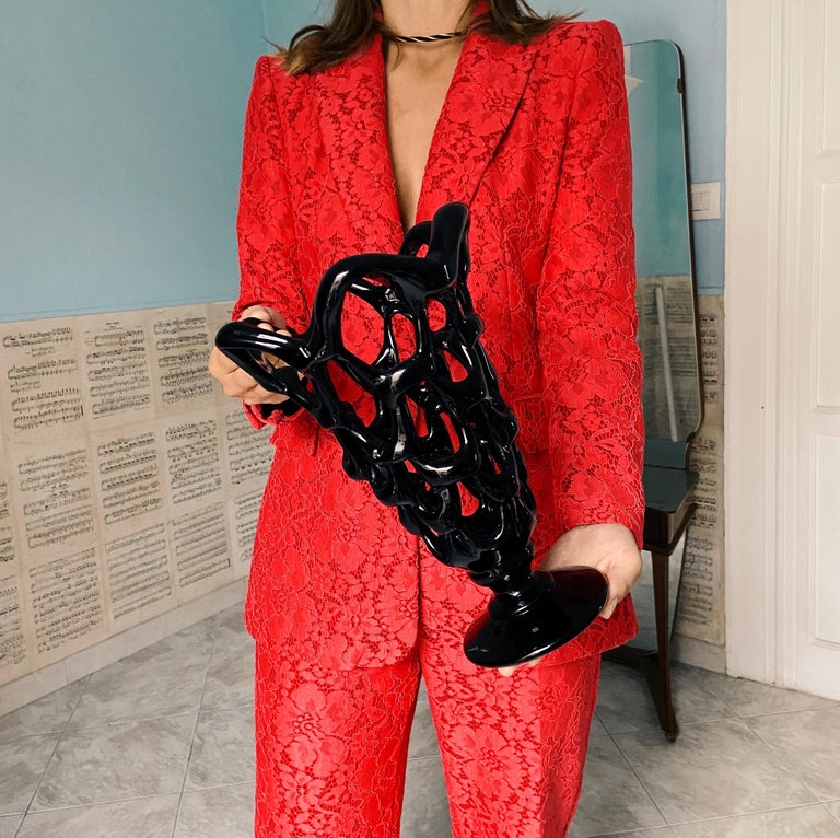 Crystal Glass Vase Sculpture by Mario Cioni and C For Sale at 1stDibs