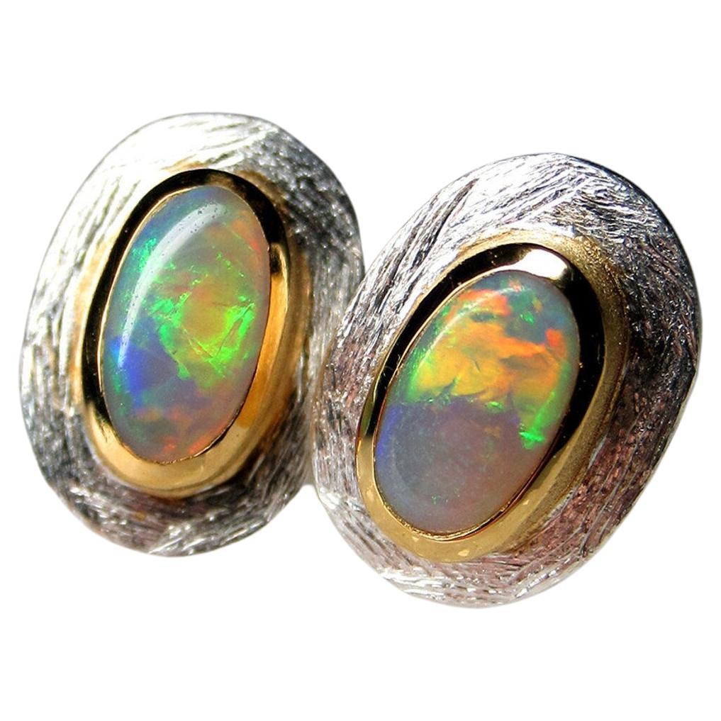 Opal Studs Silver Earrings Australian Natural Blue Green Gemstone ...