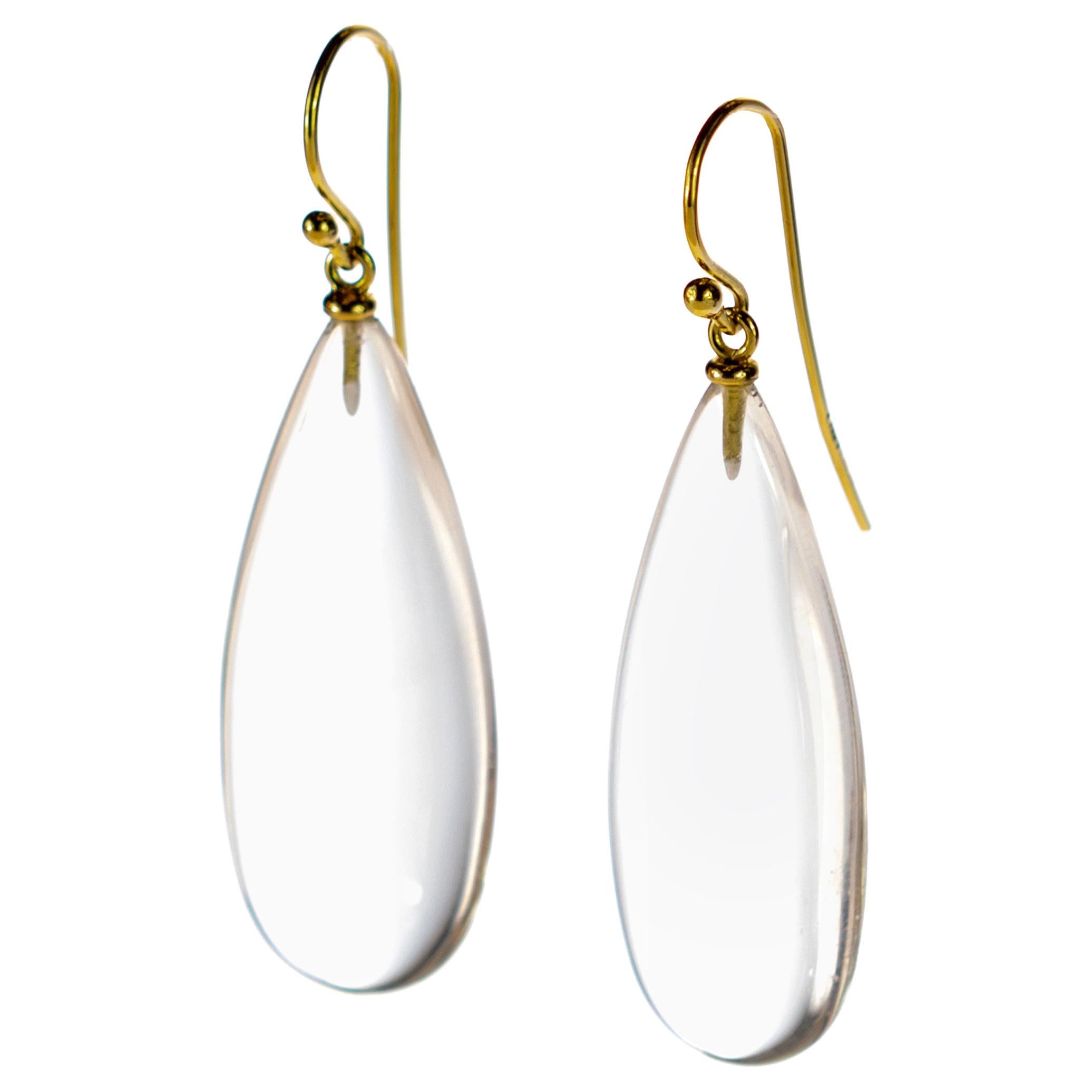 18 Karat Gold Rock Crystal White Diamonds Deco Style Drops Earrings For ...