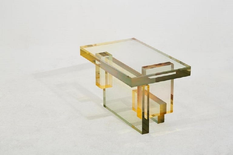 Crystal Series Table-04 Acrylic in Transparent Yellow/Pink and Blue ...