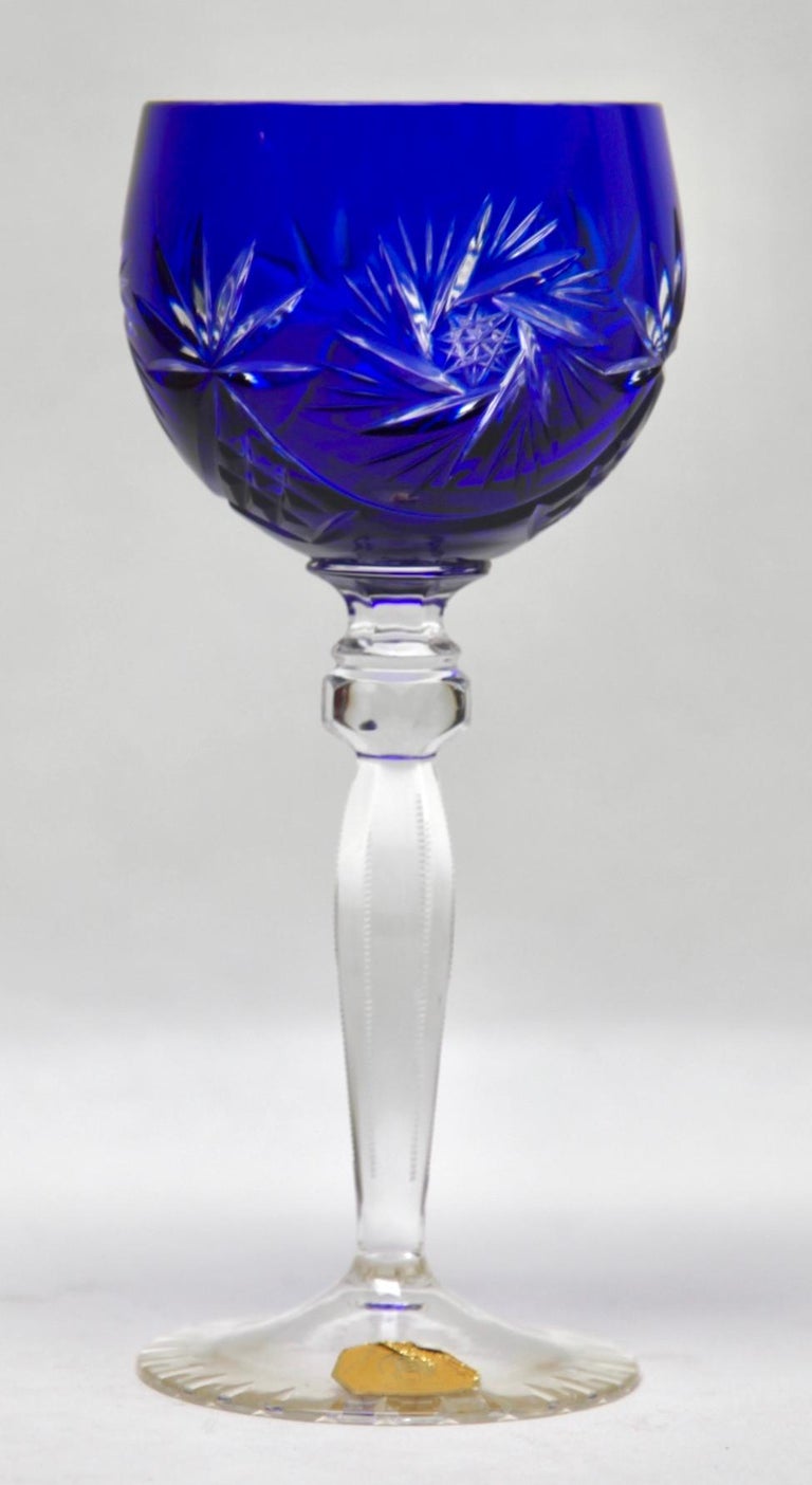 Crystal Set of 5 Stem Glasses Colored Overlay Cut to Clear with Tray ...