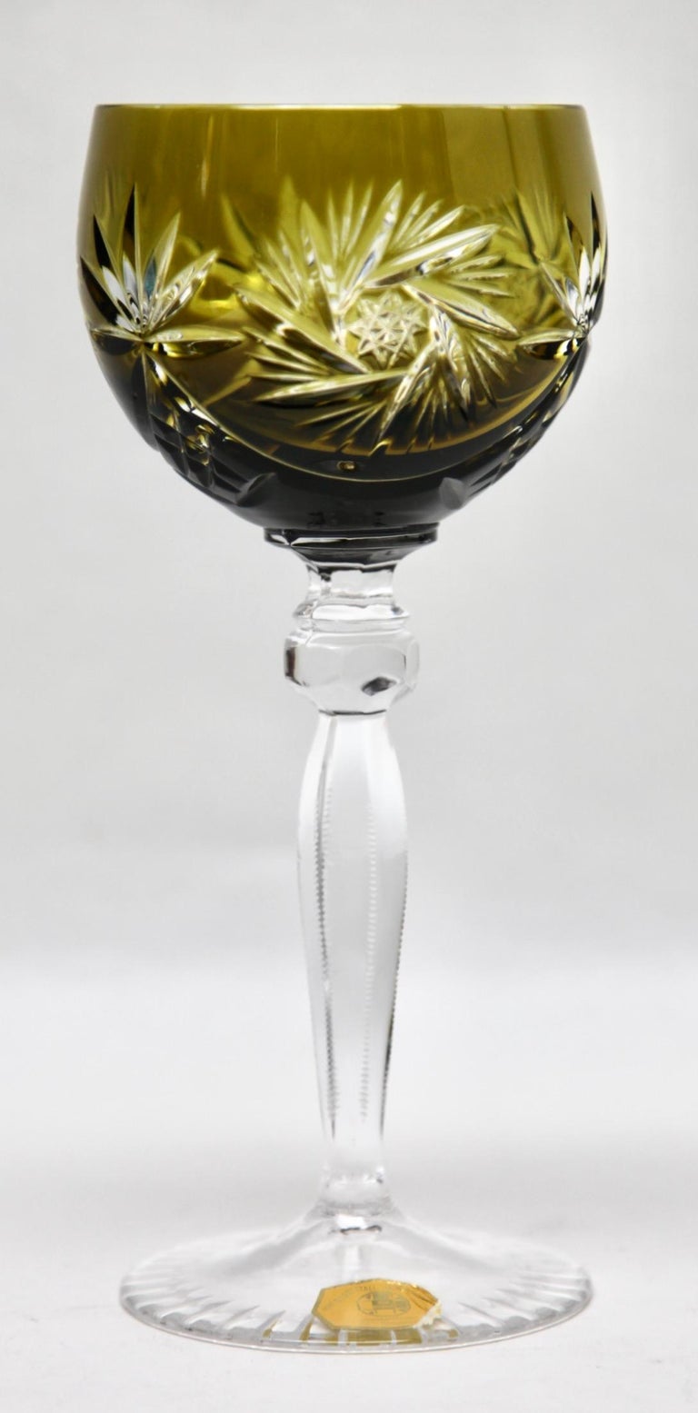 Crystal Set of 5 Stem Glasses Colored Overlay Cut to Clear with Tray ...