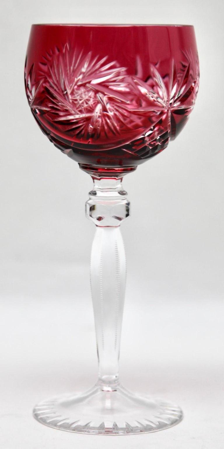 Crystal Set of 5 Stem Glasses Colored Overlay Cut to Clear with Tray ...