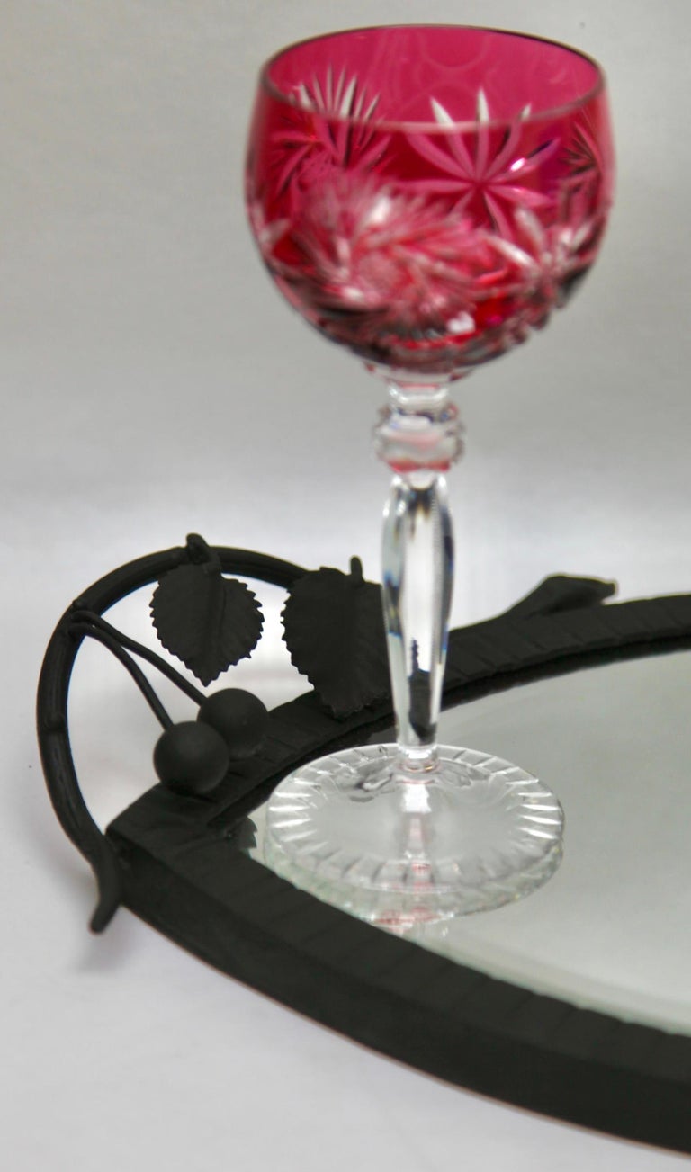 Crystal Set of 5 Stem Glasses Colored Overlay Cut to Clear with Tray ...