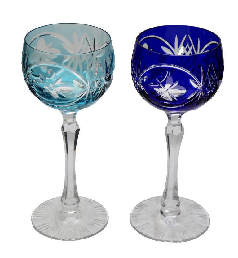 Crystal Set of 8 Lausitzer Stem Glasses with Colored Overlay Cut to ...