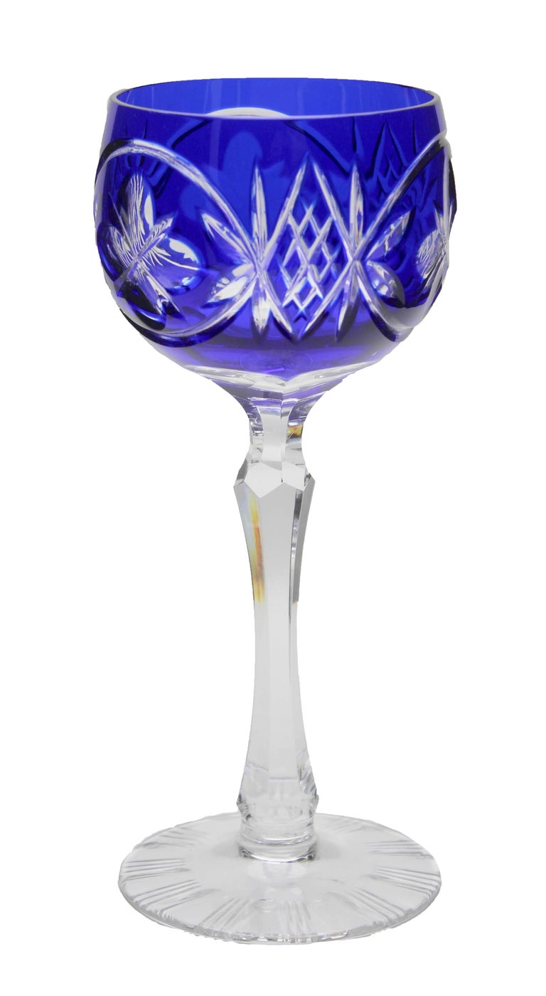 Crystal Set of Six Lausitzer Stem Glasses with Colored Overlay Cut to ...