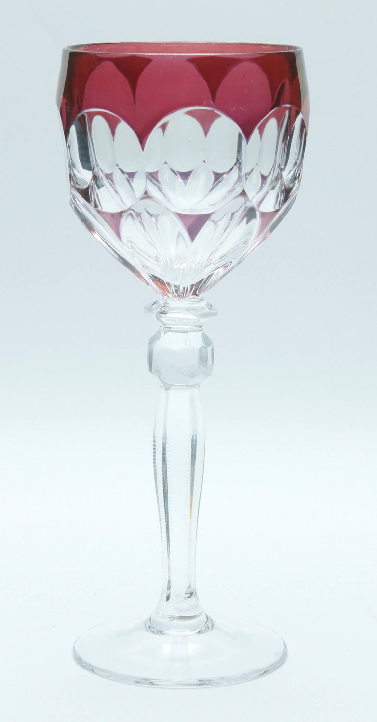 Crystal Set of Six Lausitzer Stem Glasses with Colored Overlay Cut to ...