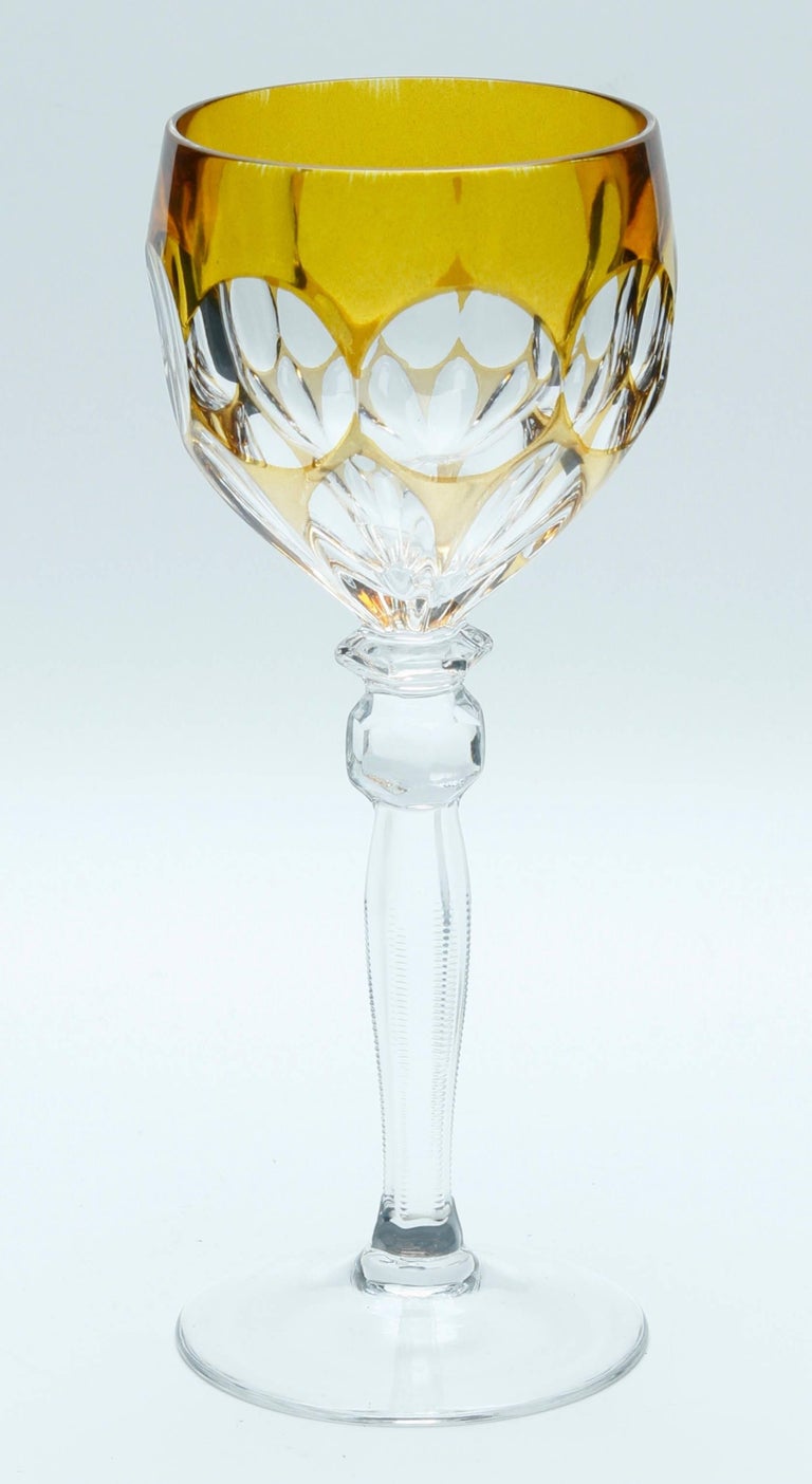 Crystal Set of Six Lausitzer Stem Glasses with Colored Overlay Cut to ...