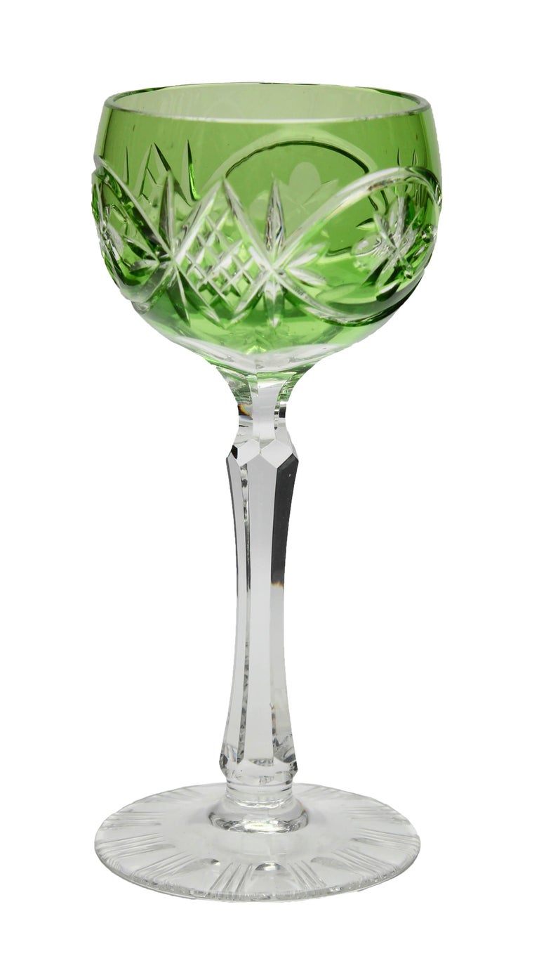 Crystal Set of Six Lausitzer Stem Glasses with Colored Overlay Cut to ...