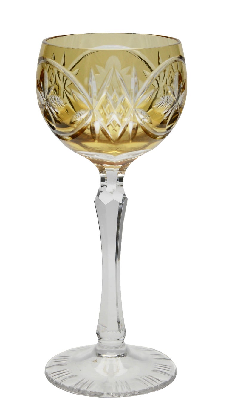 Crystal Set of Six Lausitzer Stem Glasses with Colored Overlay Cut to ...