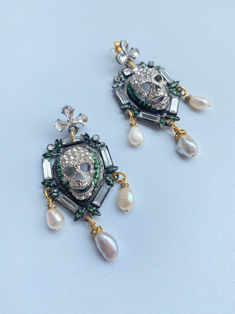 Crystal skull and freshwater pearl earrings by Sebastian Jaramillo For ...