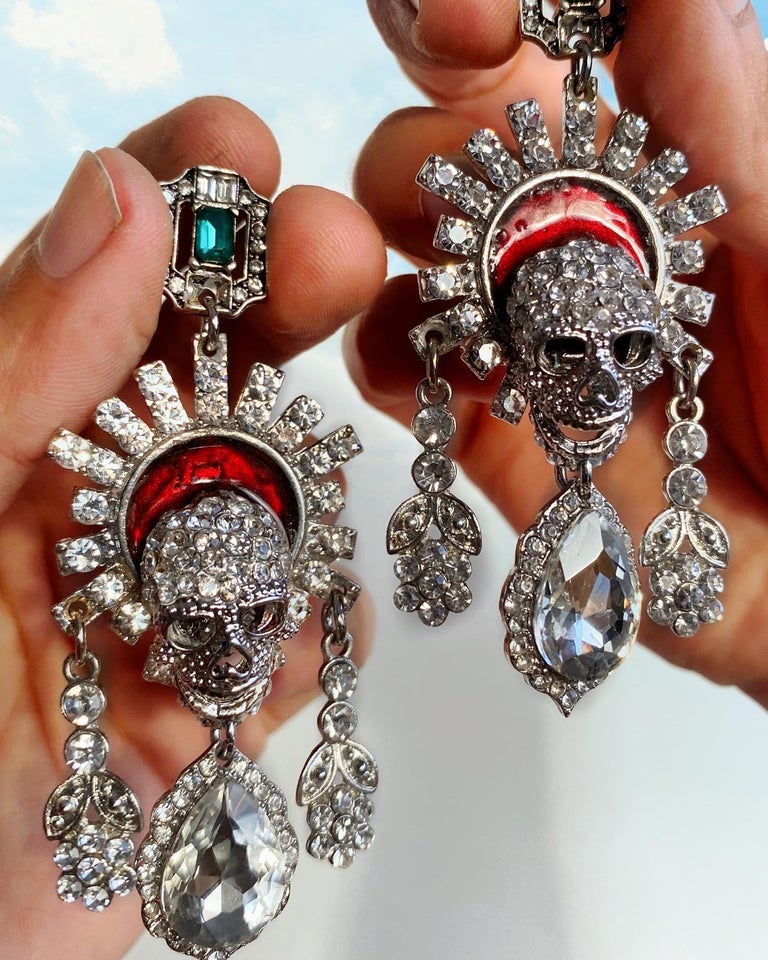 Crystal skull earrings by Sebastian Jaramillo For Sale at 1stDibs