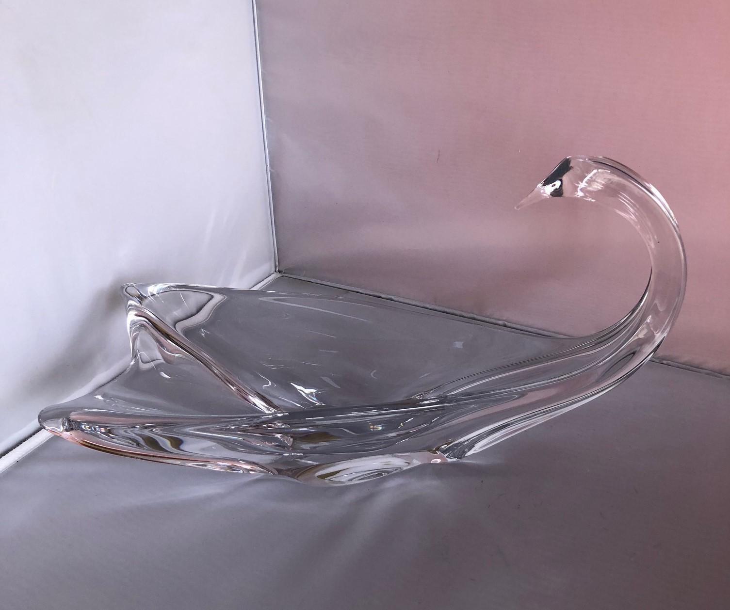 Crystal Swan Bowl Sculpture by Daum France at 1stDibs